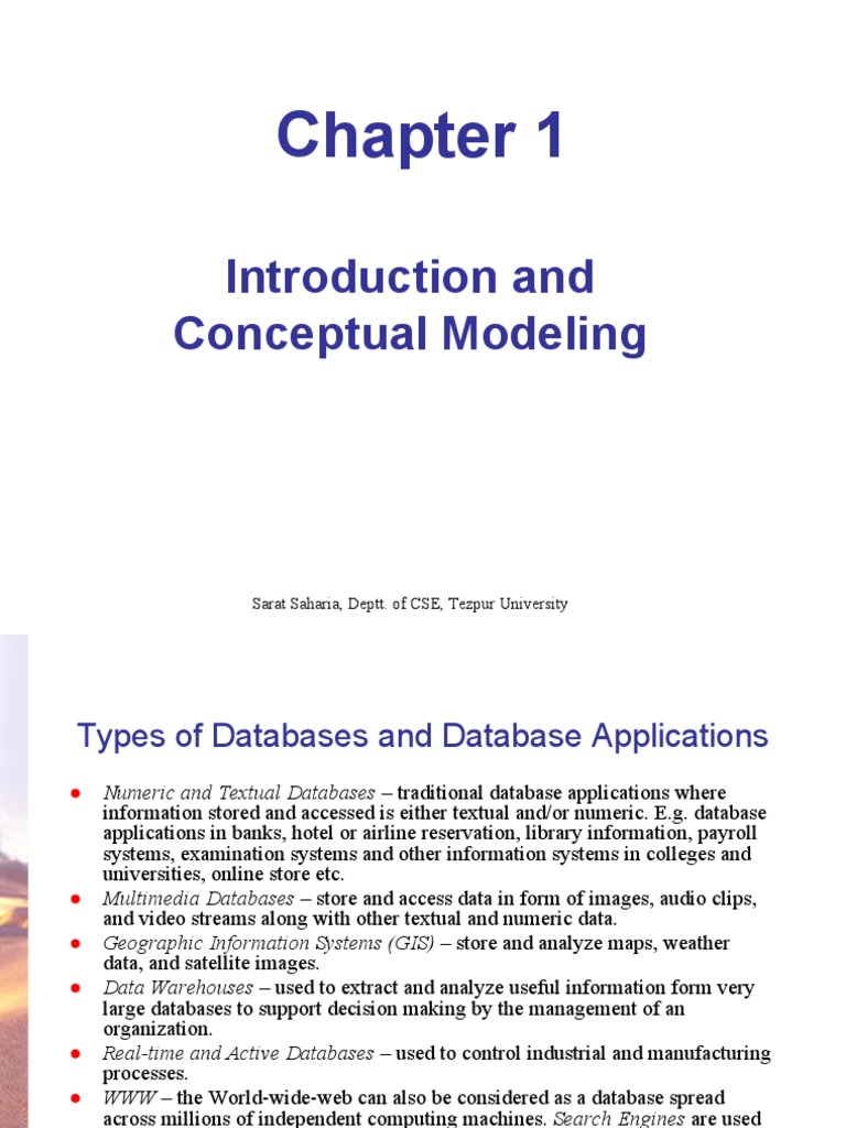 Introduction and Conceptual Modeling: Sarat Saharia, Deptt. of CSE ...