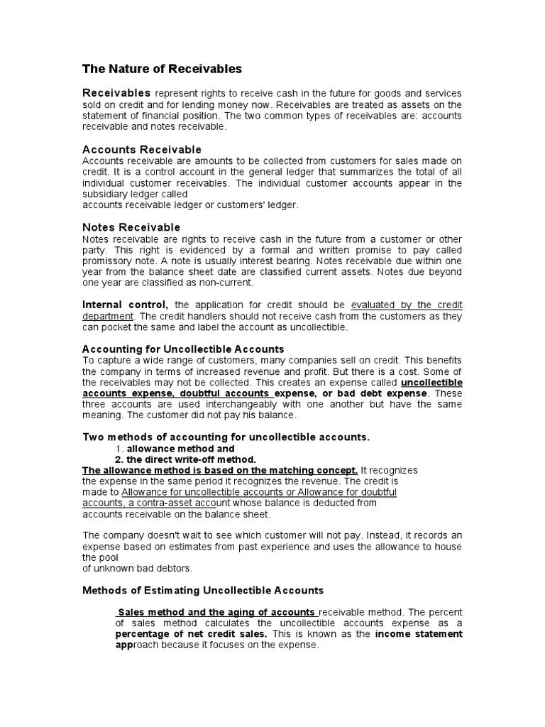 Lecture On Nature of Receivables | PDF | Debits And Credits ...