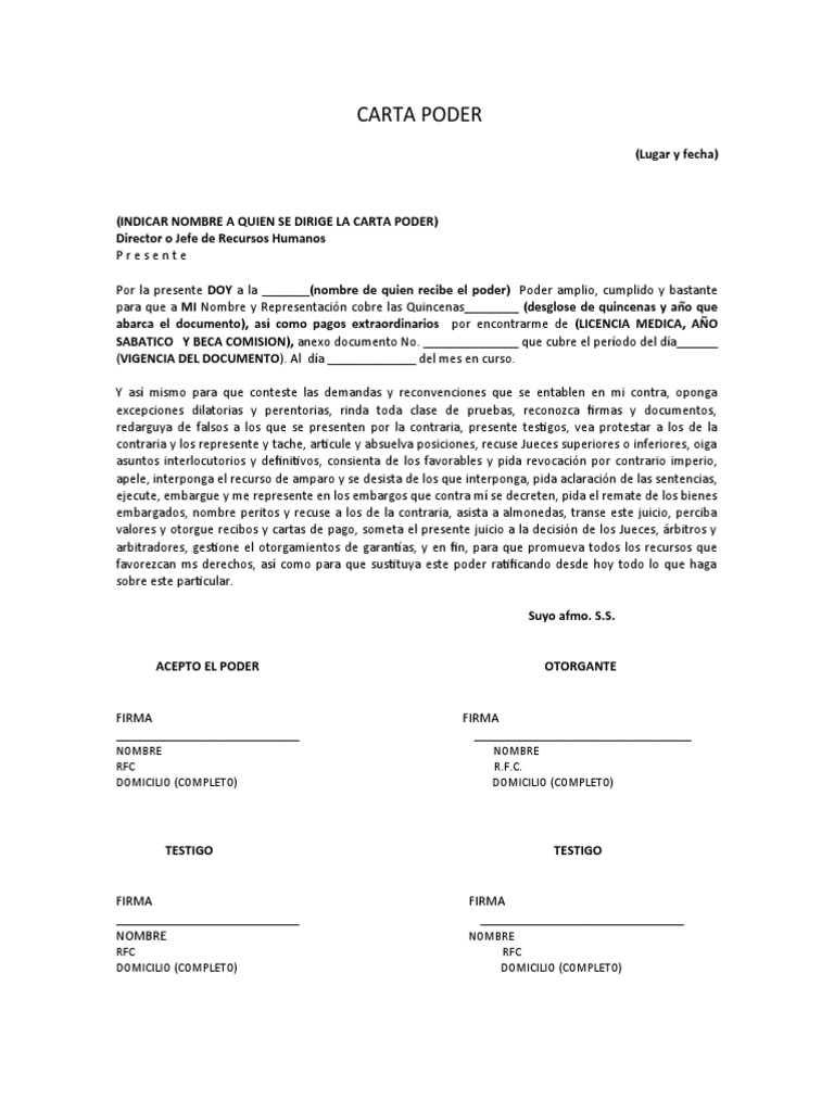 Formato Carta - Poder | PDF | Justicia | Crimen y violencia