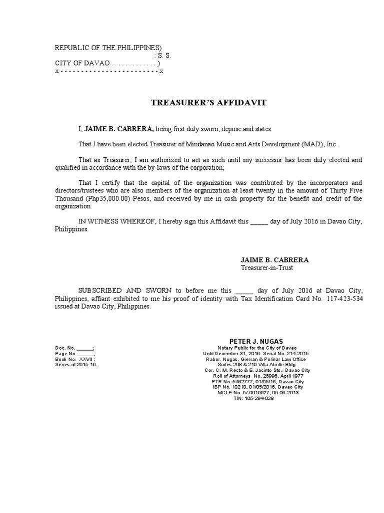 Treasurers Affidavit - MAD - SEC | PDF