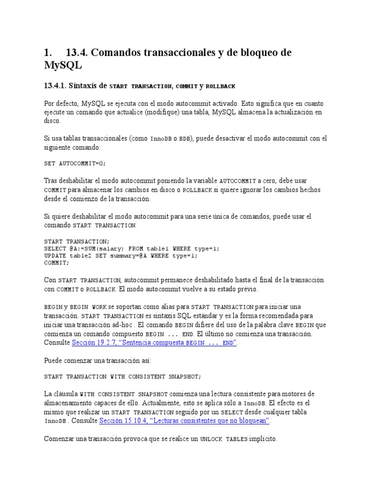 Mysql Transacciones TMP | PDF | SQL | Mi sql