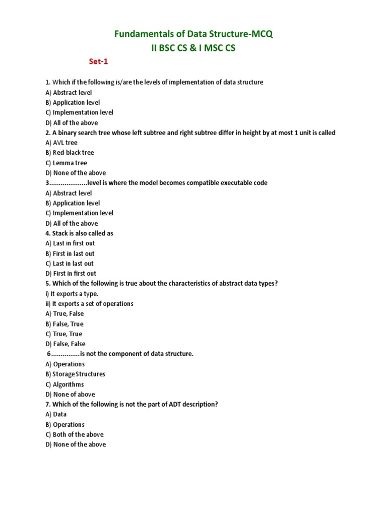 Fundamentals of Data Structures - MCQ - II | PDF | Queue (Abstract Data ...