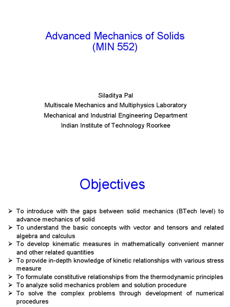 Advanced Mechanics of Solids (MIN 552) | PDF | Elasticity (Physics ...