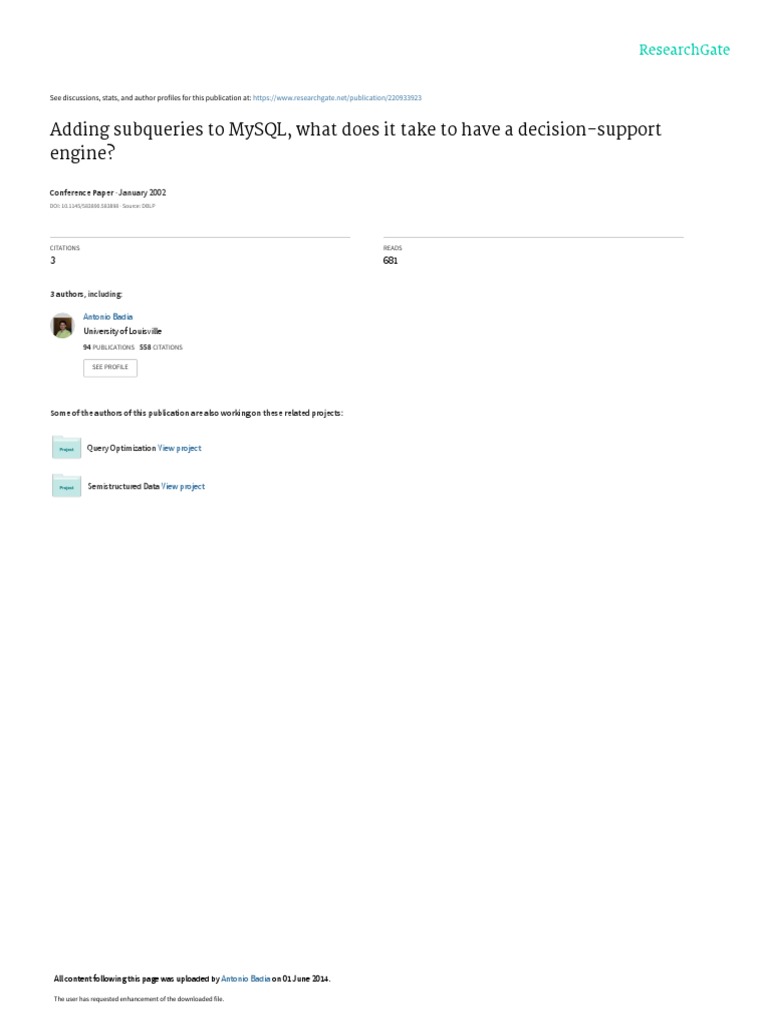 Adding Subqueries To MySQL What Does It Take To Ha | PDF | Data Management | Databases