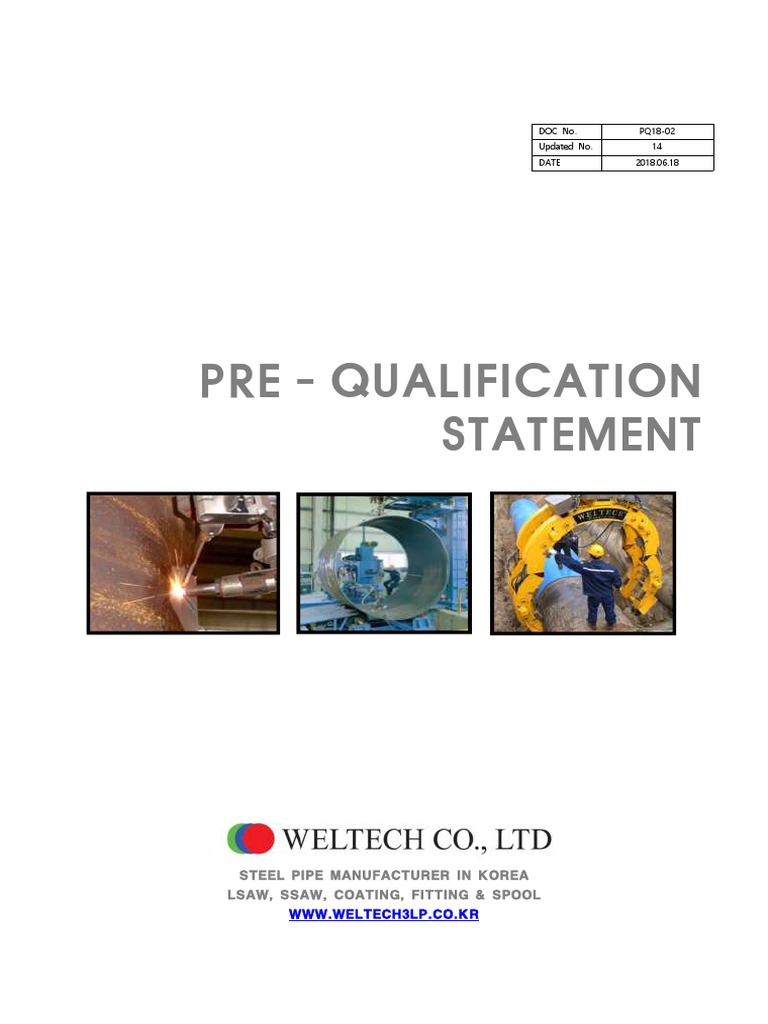 Weltech Prequalification - Korea | PDF | Pipe (Fluid Conveyance ...
