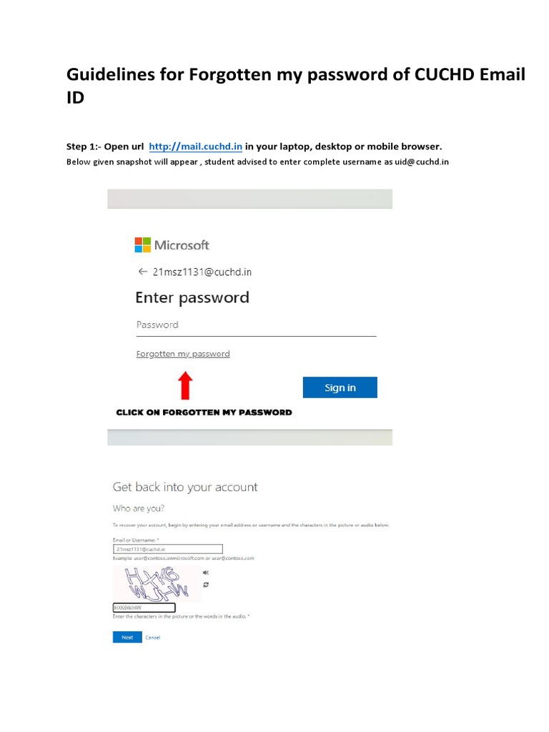 Guidelines For Forgotten My Password of CUCHD Email ID: Step 1:-Open ...