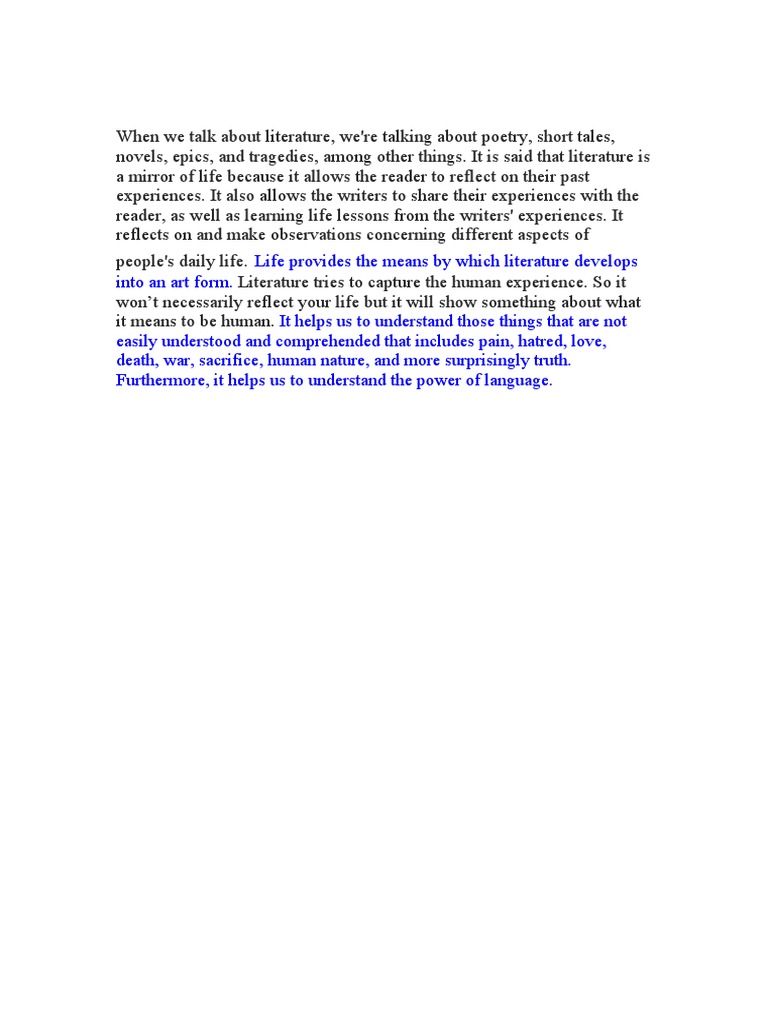Literature: A Reflection of Life | PDF