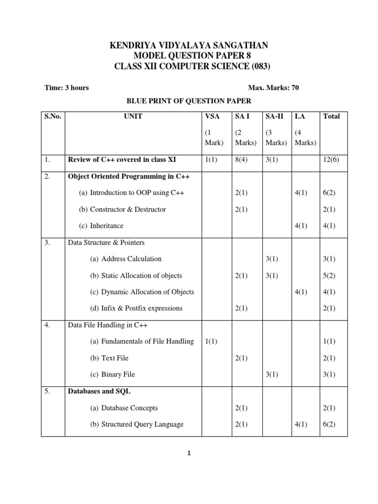 Xii CS - Model Question Paper 8 | Download Free PDF | Subroutine | C++