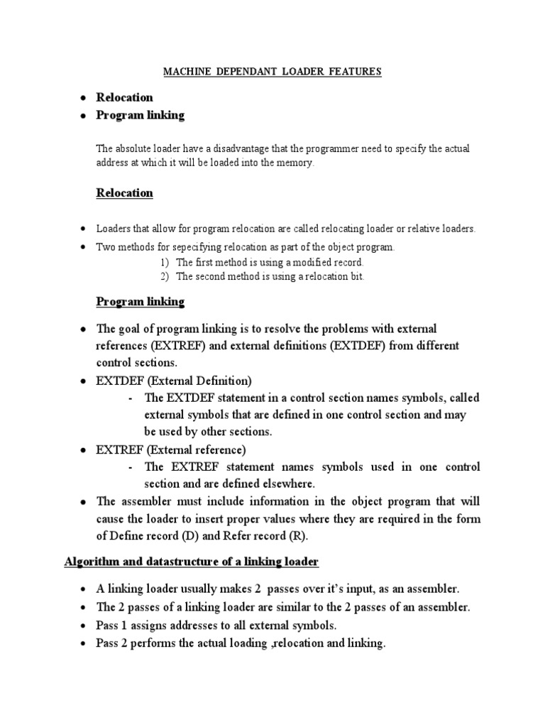 Machine Dependant Loader Features | PDF | Assembly Language | Computer Science