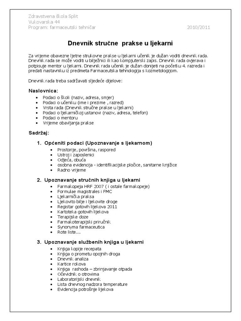 Dnevnik Ljetne Prakse | PDF