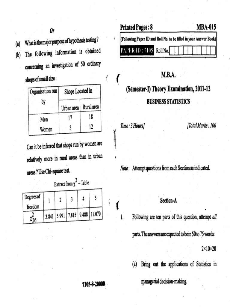 Mba-1-Sem-Business-Statistics-Mba-Aktu-Previous Year Paper | PDF