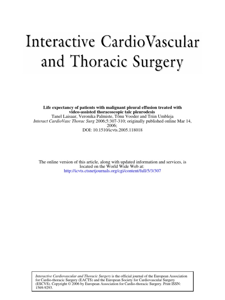 Life Expectancy of Patients With Malignant Pleural Effusion Treated ...