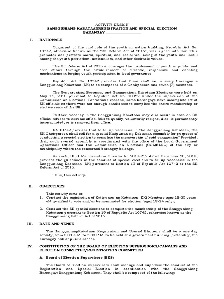 SK Special Election Format | PDF | Governance | Group Decision Making