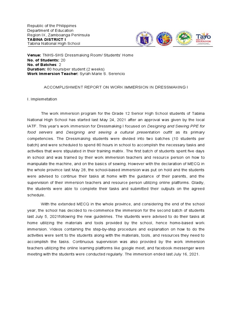 Work Immersion Report | PDF