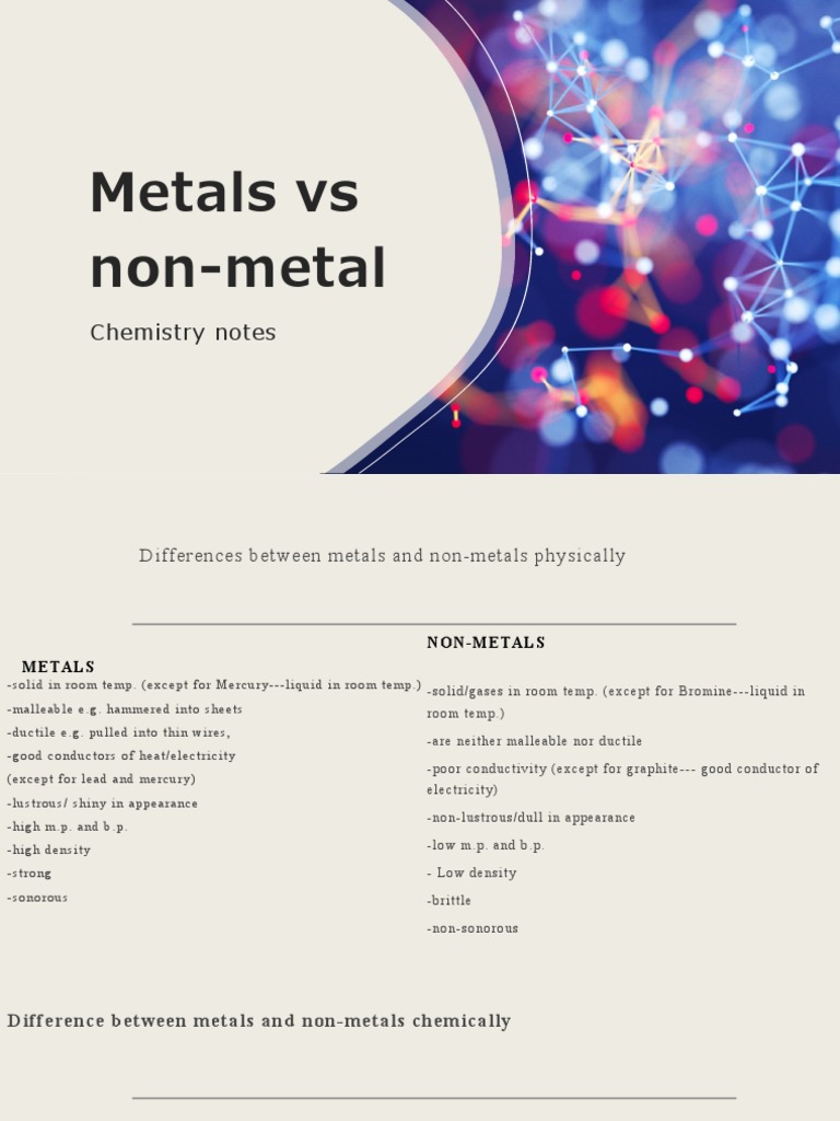 Metals Vs Non-Metal: Chemistry Notes | PDF | Foreign Language Studies ...