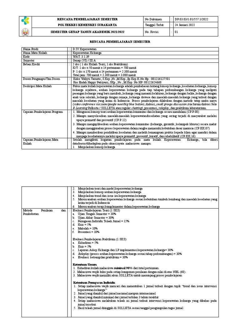 Rencana Pembelajaran Semester Poltekkes Kemenkes Surakarta Semester ...