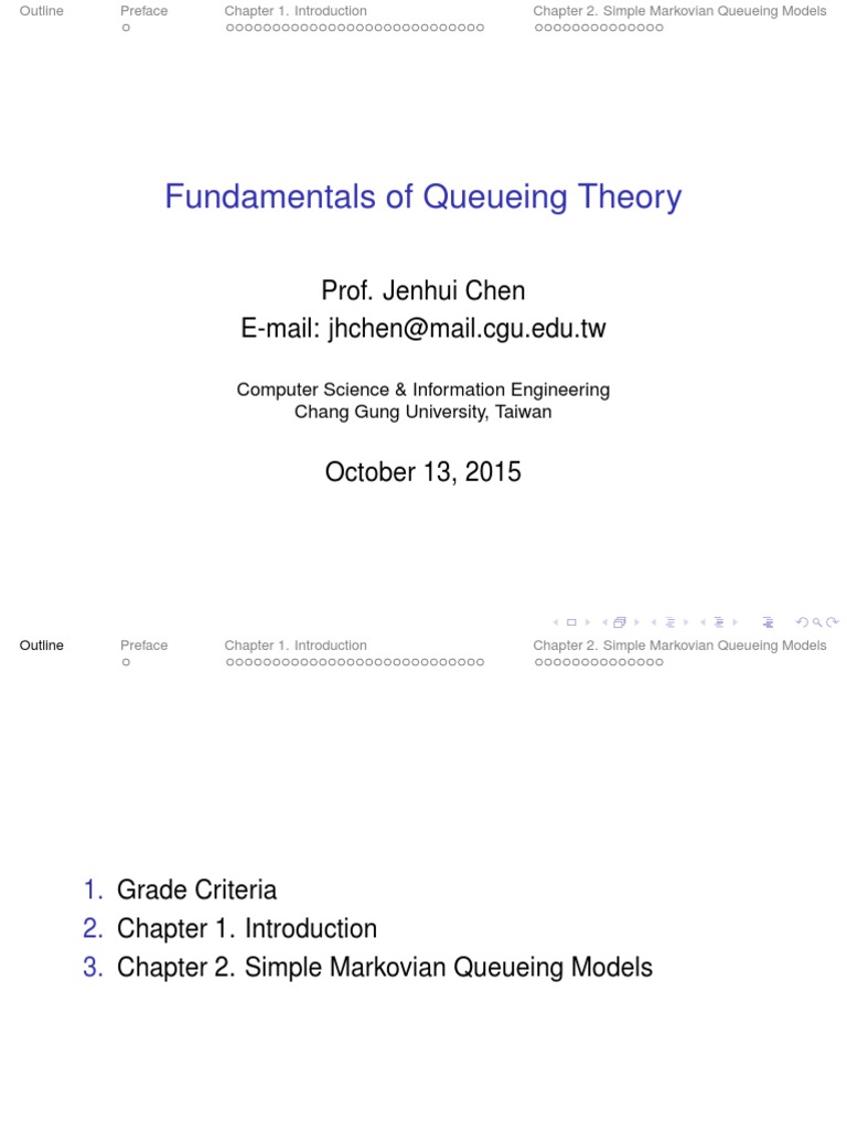 Fundamentals of Queueing Theory: Prof. Jenhui Chen E-Mail: Jhchen@mail - Cgu.edu - TW | PDF ...