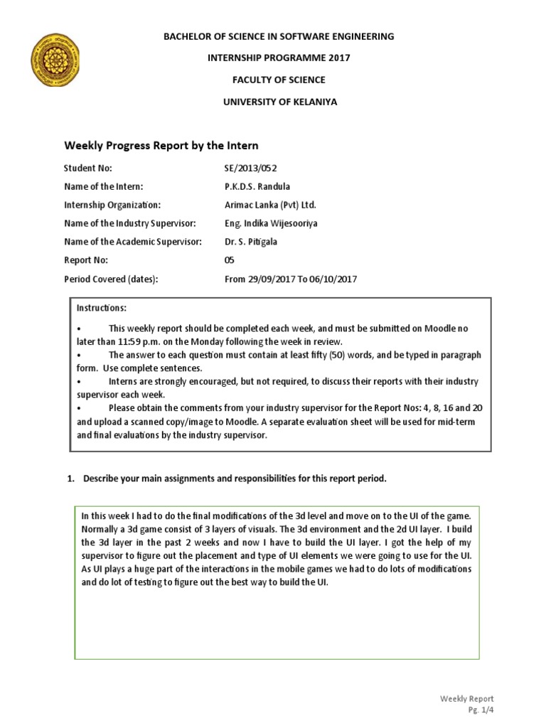 Weekly Progress Report - Week 05 | Descargar gratis PDF | User Interface | Internship