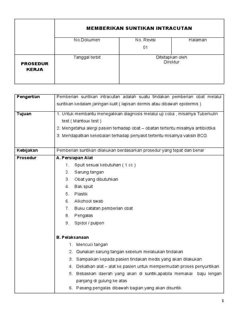 SOP Injeksi Intracutan | PDF