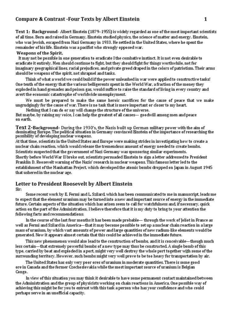 Compare & Contrast - Four Texts by Albert Einstein | PDF