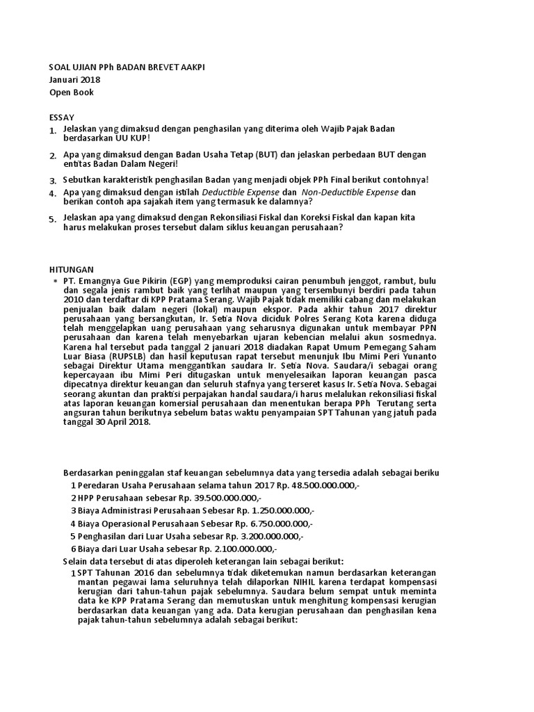 Soal Ujian PPh Badan Brevet A | PDF