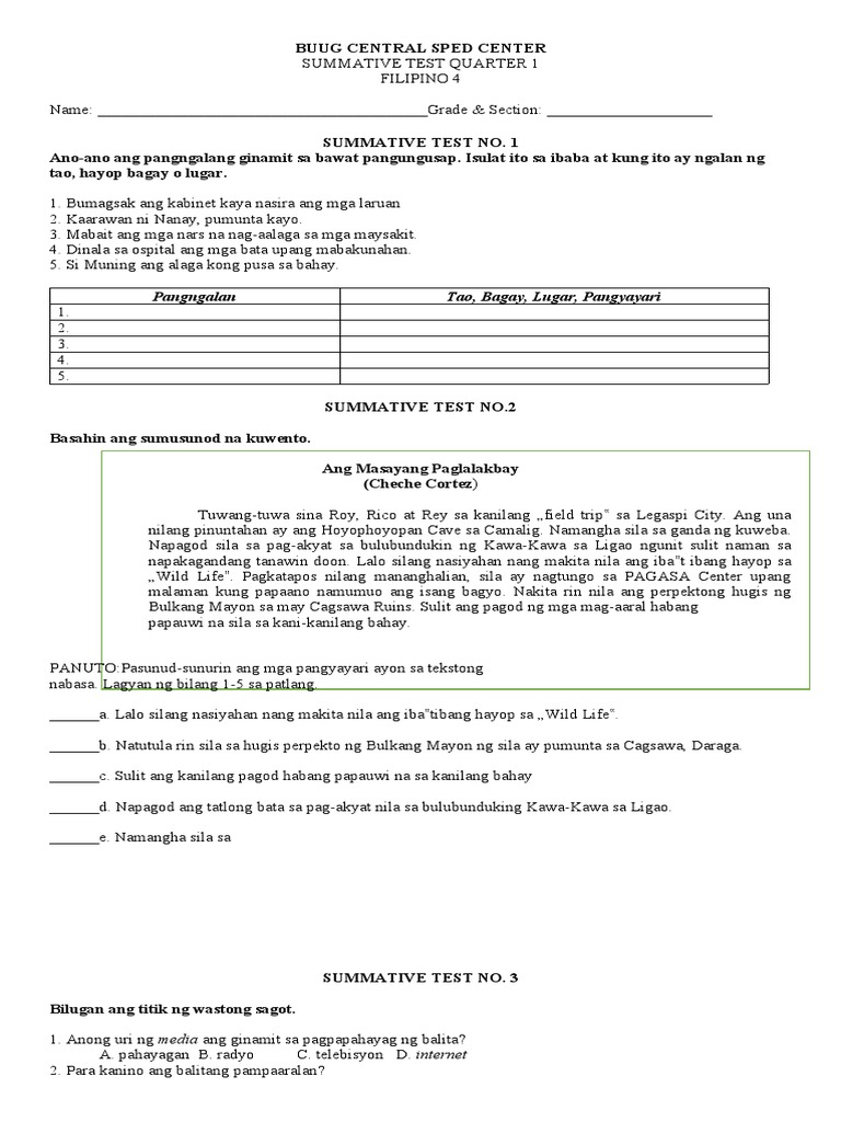Filipino Summative Test 2021 Q1 | PDF