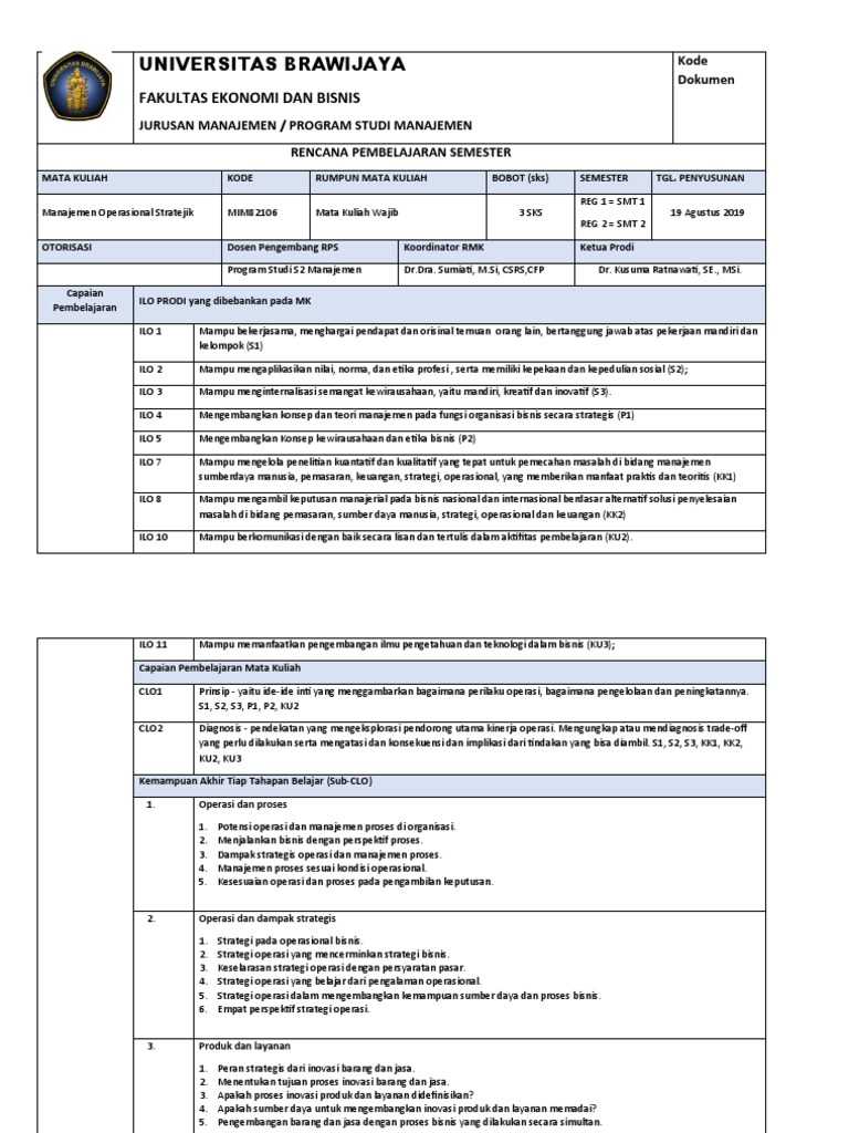 RPS Manajemen Operasional Stratejik | PDF | Bisnis | Seni