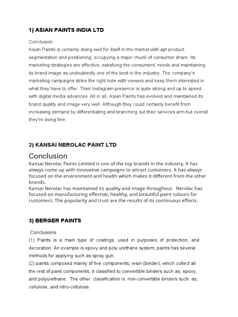 Conclusion: 1) Asian Paints India LTD | PDF | Paint | Brand
