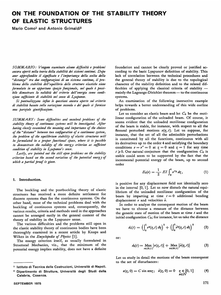On The Elastic Foundation of The Stability Theory of Elastic Structures ...
