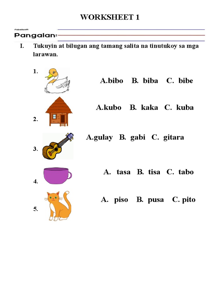 Worksheet - Filipino | PDF