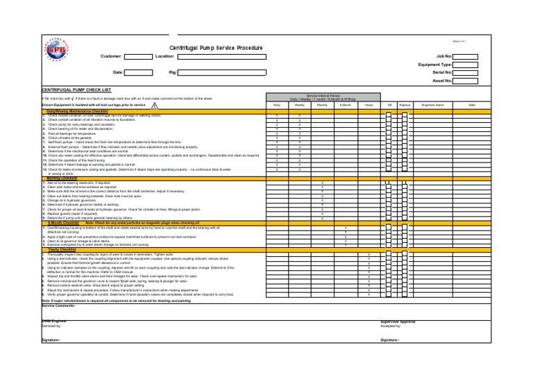 Centrifugal Pump Checklist | PDF | Pump | Leak