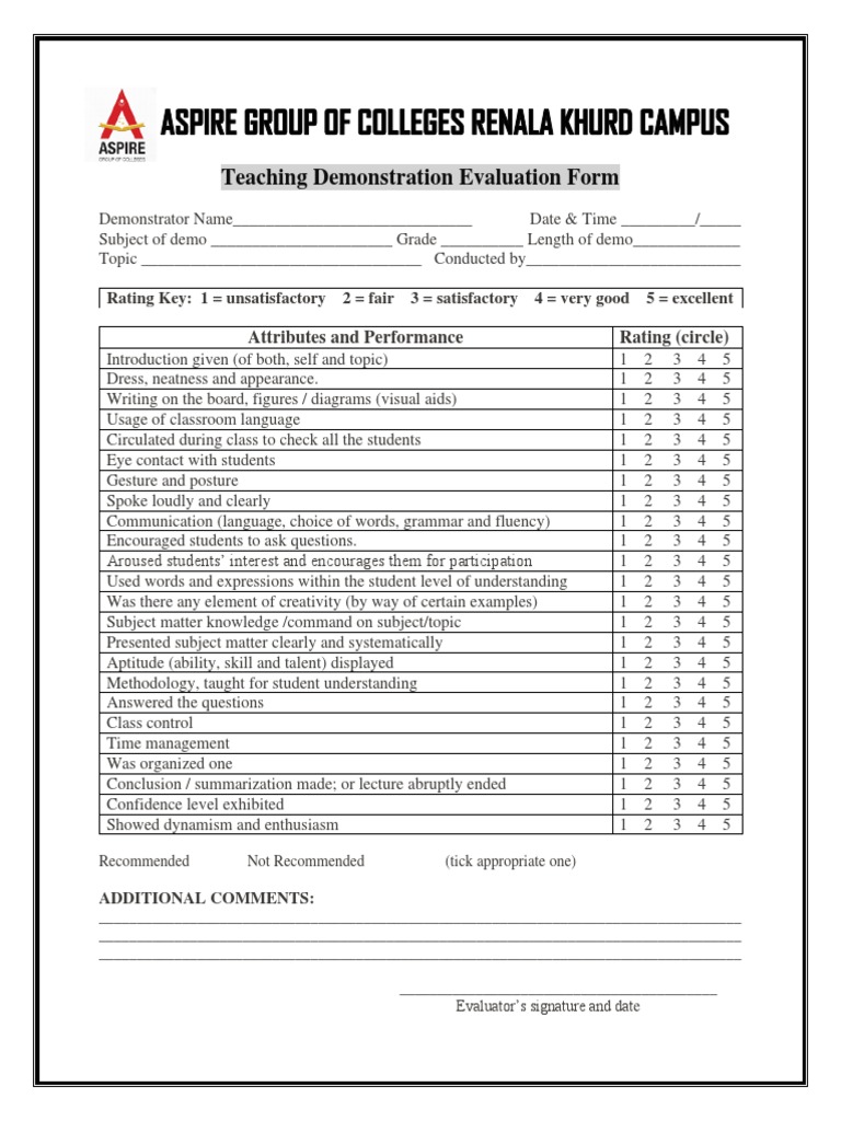 Teaching Demonstration Evaluation Form | PDF | Psychological Concepts ...