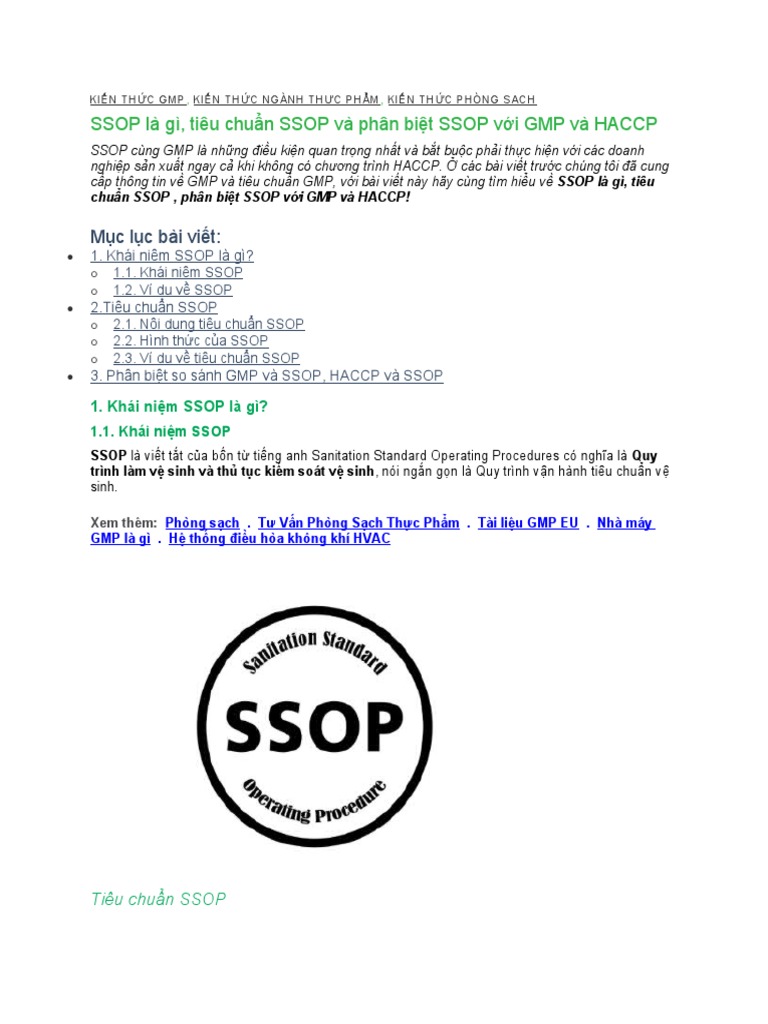 KIẾN THỨC GMP SSOP | PDF