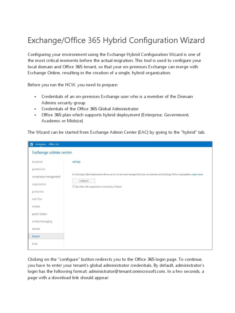 Exchange Office 365 Hybrid Configuration Wizard | PDF | Microsoft ...