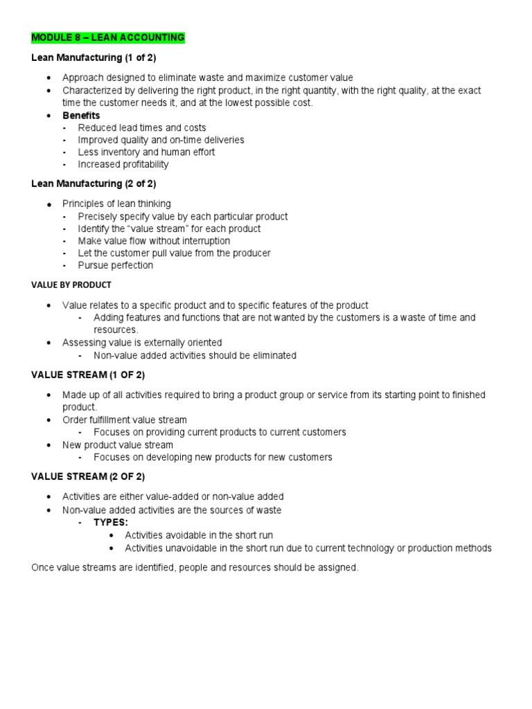 Module 8 Lean Accounting | PDF | Lean Manufacturing | Inventory