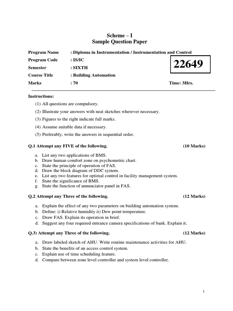 Sample Question Paper (Msbte Study Resources) | PDF | Building Automation | Instrumentation