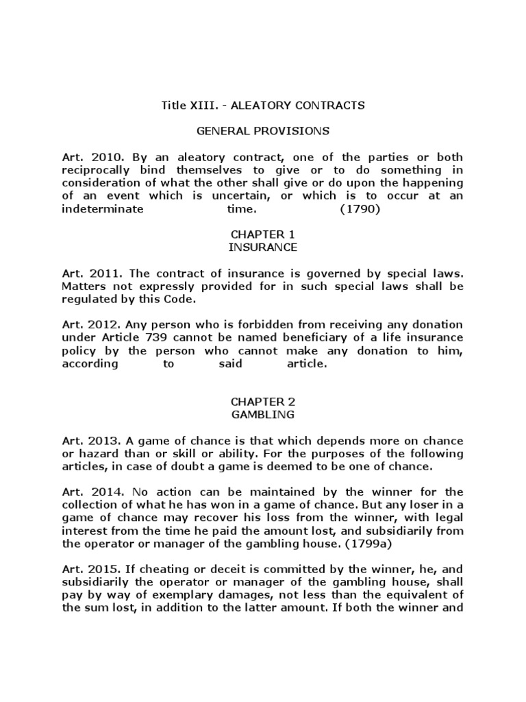 Aleatory Contracts | PDF | Gambling | Insurance