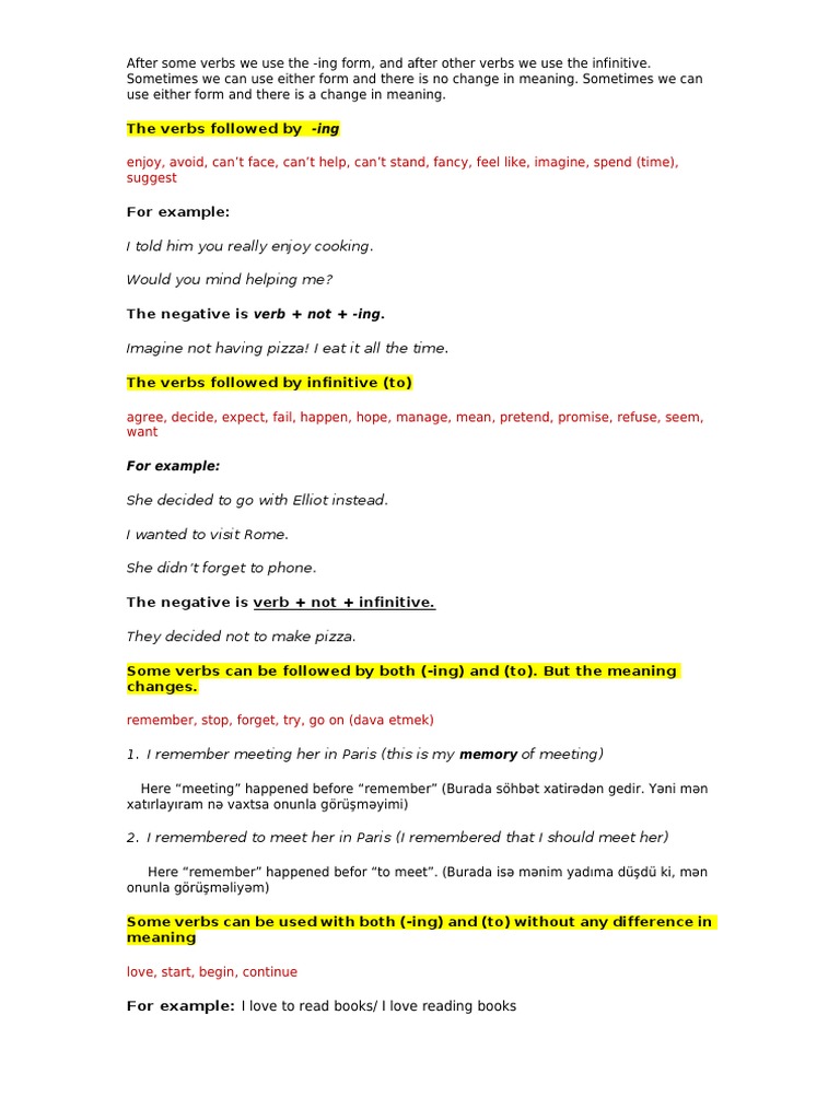 Verbs With ING and TO | PDF