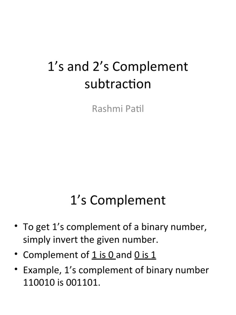 1 S And 2 S Complement Lecture 3 Pdf Subtraction Arithmetic