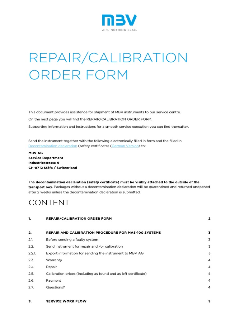 REPAIR/CALIBRATION ORDER FORM GUIDE | PDF | Calibration | Business