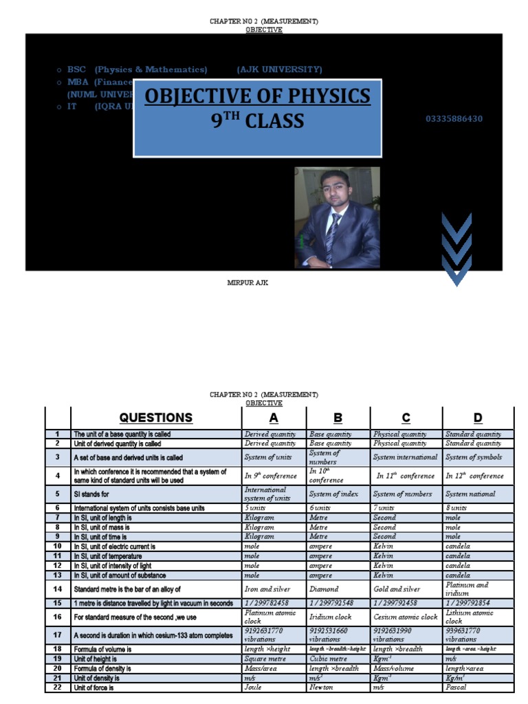 Objective of Physics 9 Class | PDF | International System Of Units ...