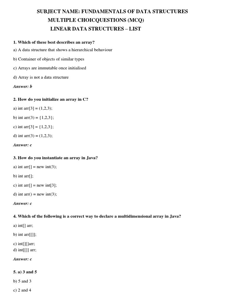 Fundamentals of Data Structures - MCQ - III. | PDF | Queue (Abstract ...