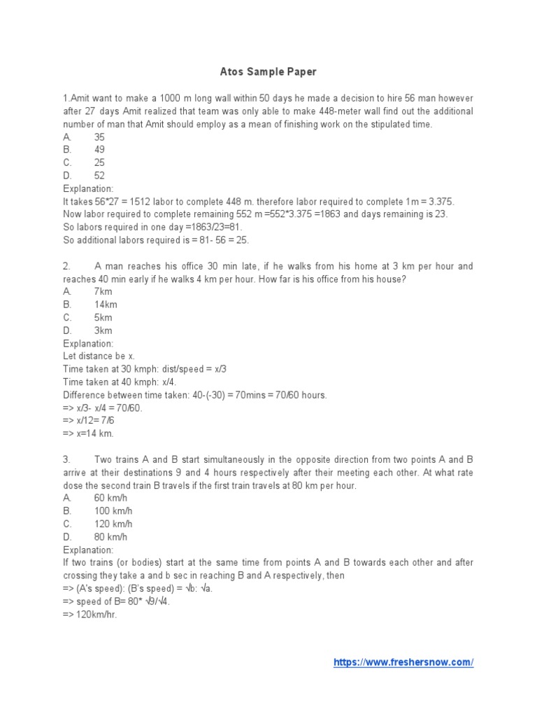 Atos Sample Paper | PDF | Interest | Speed