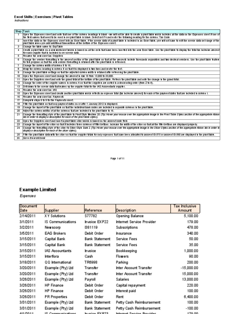 Excel Skills - Exercises - Pivot Tables: Step Task | Download Free PDF ...