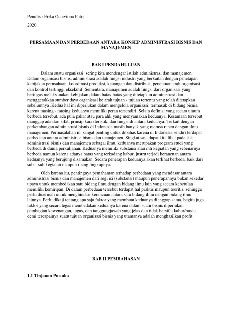 Persamaan Dan Perbedaan Antara Konsep Administrasi Bisnis Dan Manajemen | PDF | Karier ...