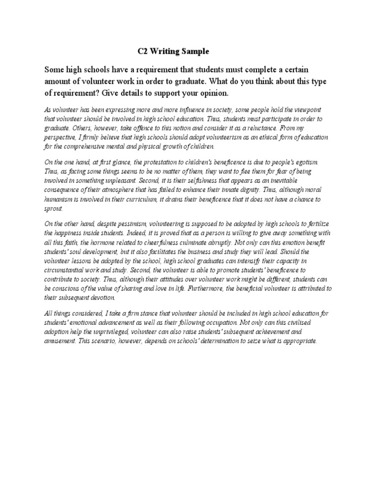 C2 Writing Sample | PDF | Volunteering | Reason