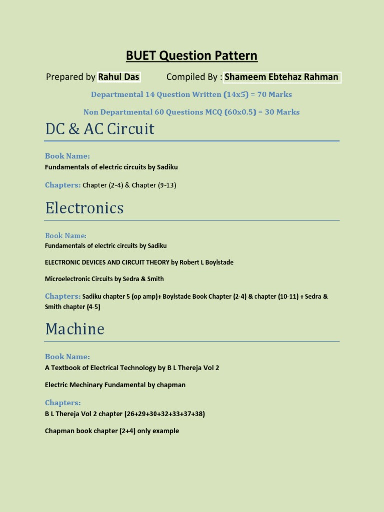 BUET Writen Question Pattern For Job Exams | PDF