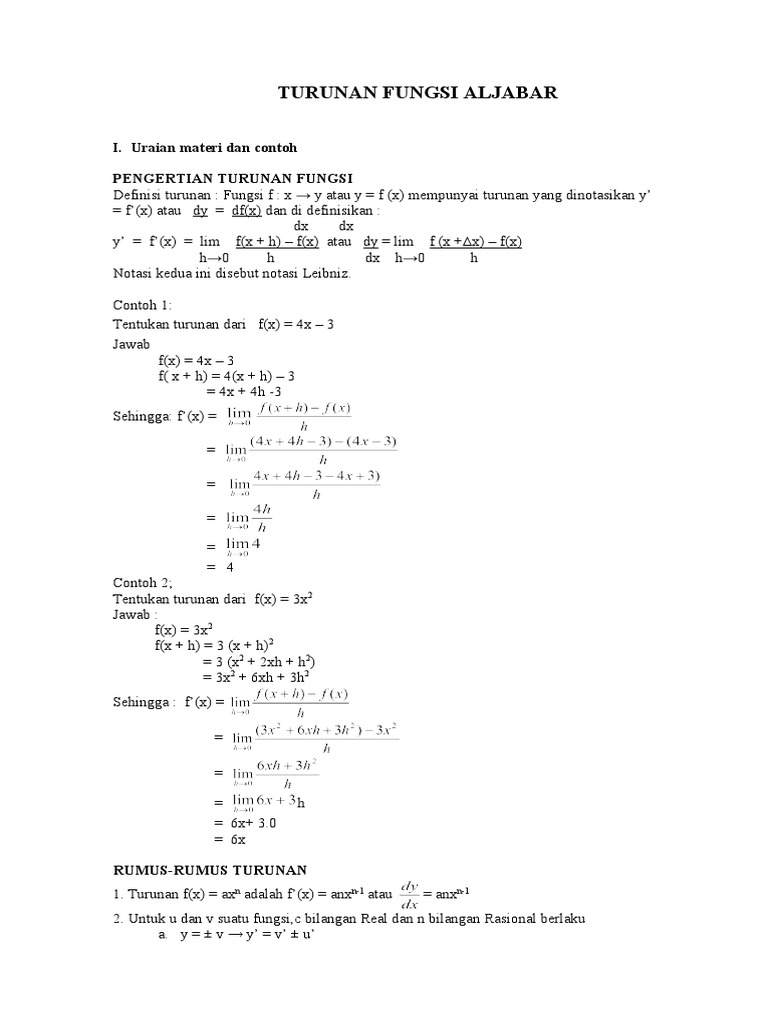 Materi Turunan Fungsi | PDF