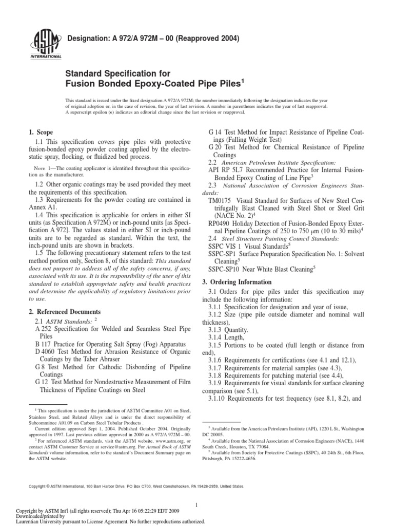 Fusion Bonded Epoxy-Coated Pipe Piles: Standard Specification For | PDF | Pipe (Fluid Conveyance ...