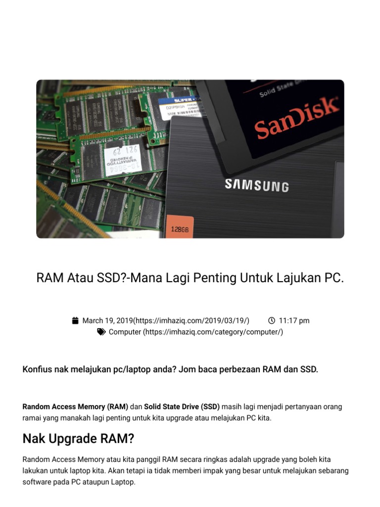 RAM Atau SSD - Mana Lagi Penting Untuk Lajukan PC. | PDF | Bisnis ...
